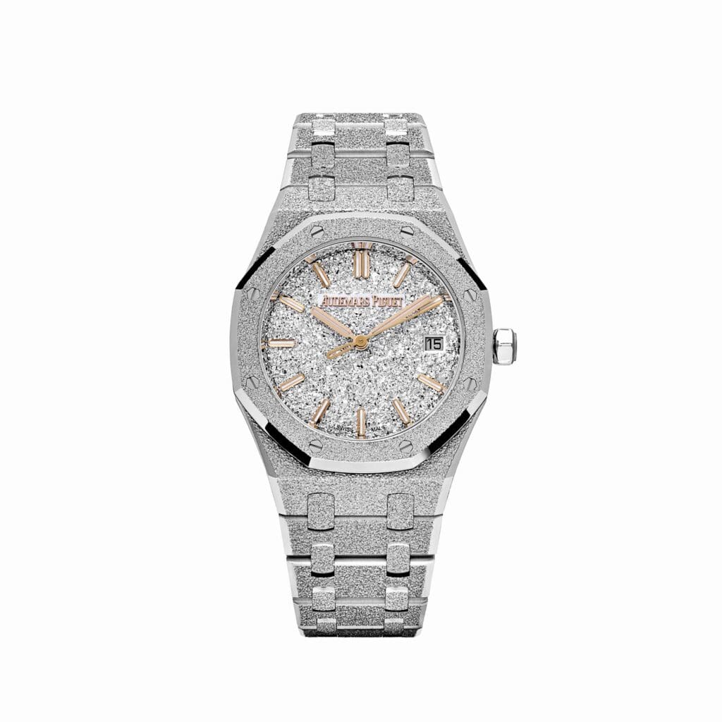 Royal Oak Frosted White Gold Crystal Sand Dial - superluxuryreps.com